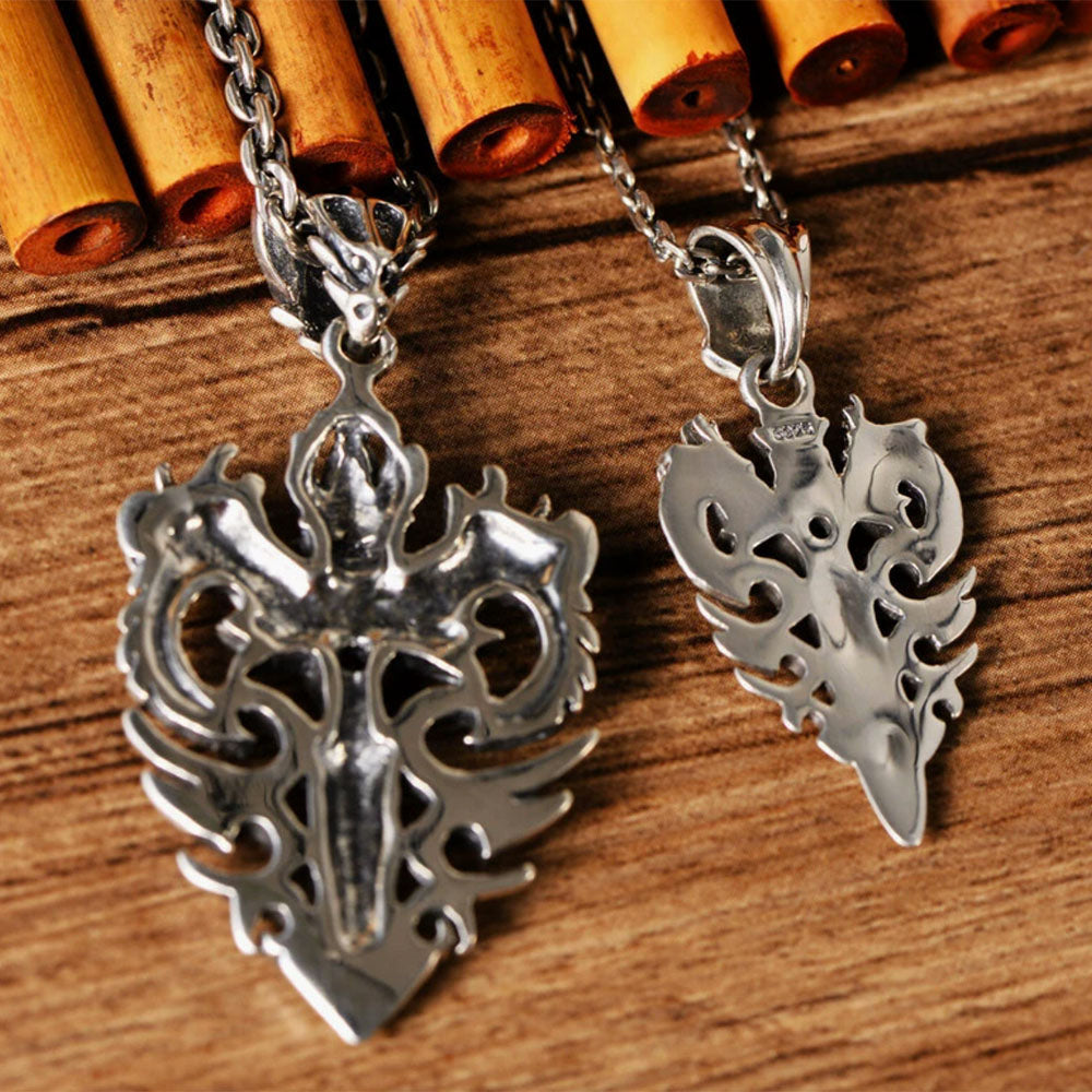 Men's Sterling Silver Dragon Sword Pendant Necklace - Jewelry1000.com
