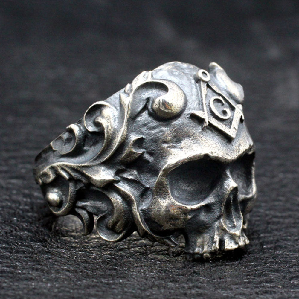 Men's Sterling Silver Masonic Skull Ring - Jewelry1000.com