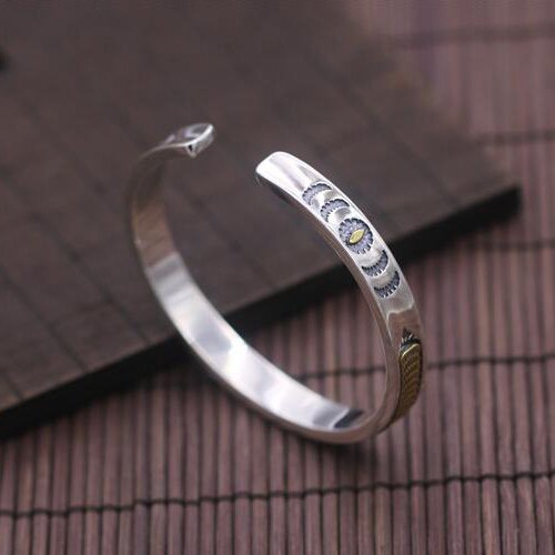Men's Sterling Silver Solar Eclipse Cuff Bracelet - Jewelry1000.com