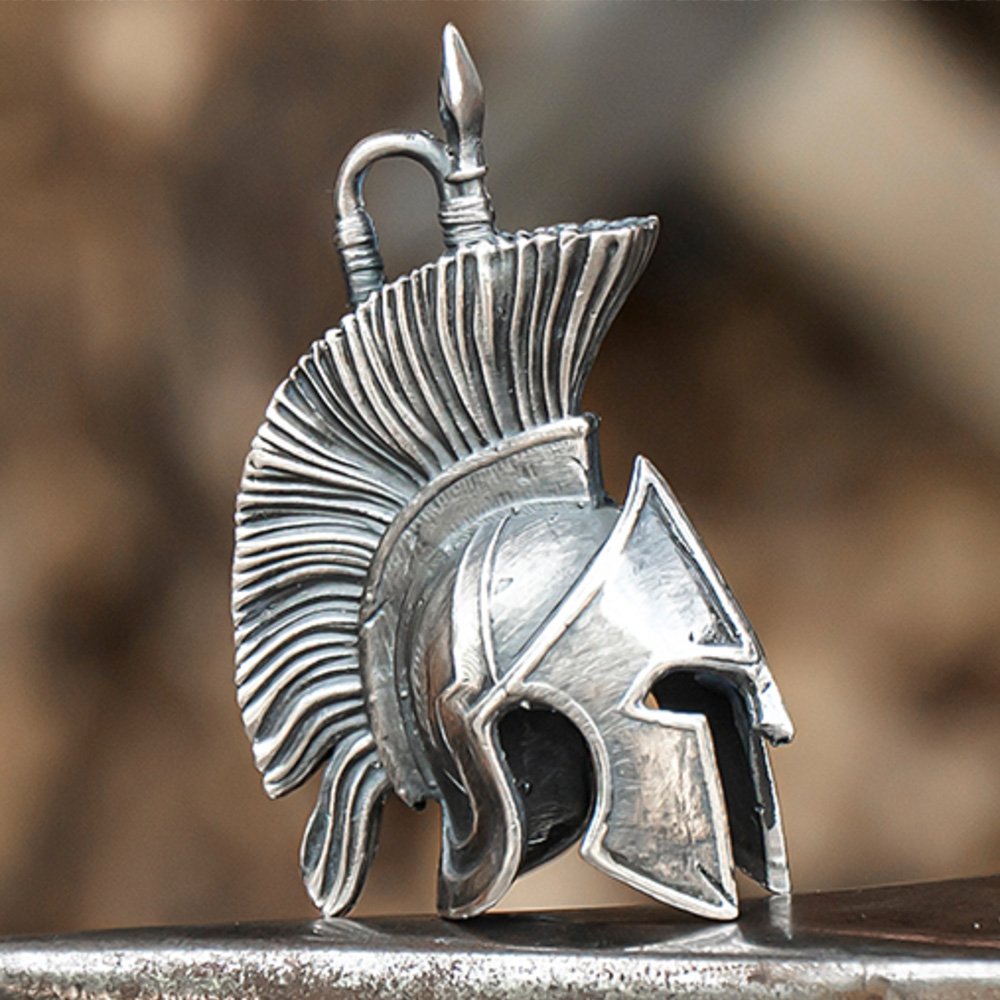 Men's Fine Silver Spartan Mask Necklace - Jewelry1000.com