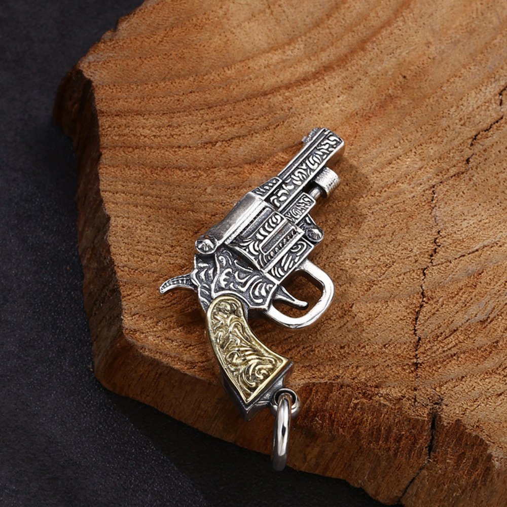 Revolver Bullet Necklace 925 Sterling Silver Vintage Gun Pendant Retro