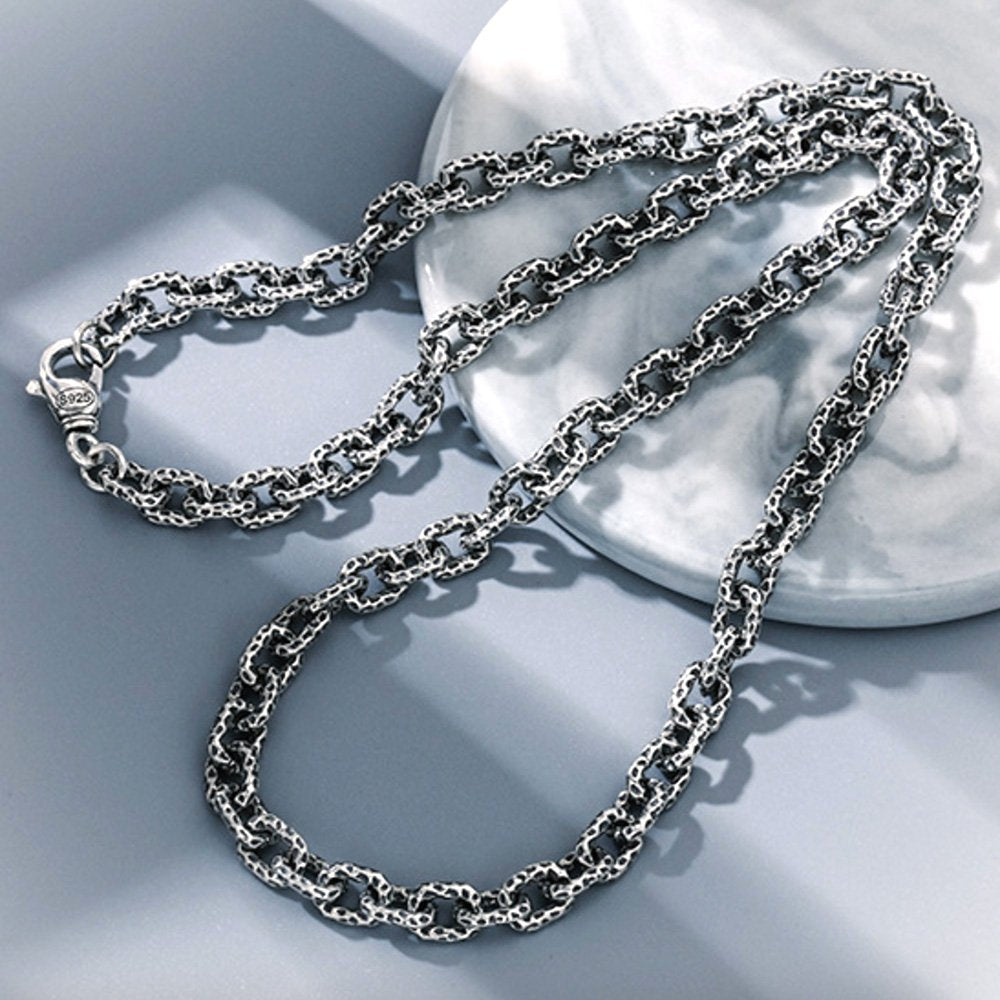 6 mm Men's Sterling Silver Hammered Anchor Link Chain - Jewelry1000.com