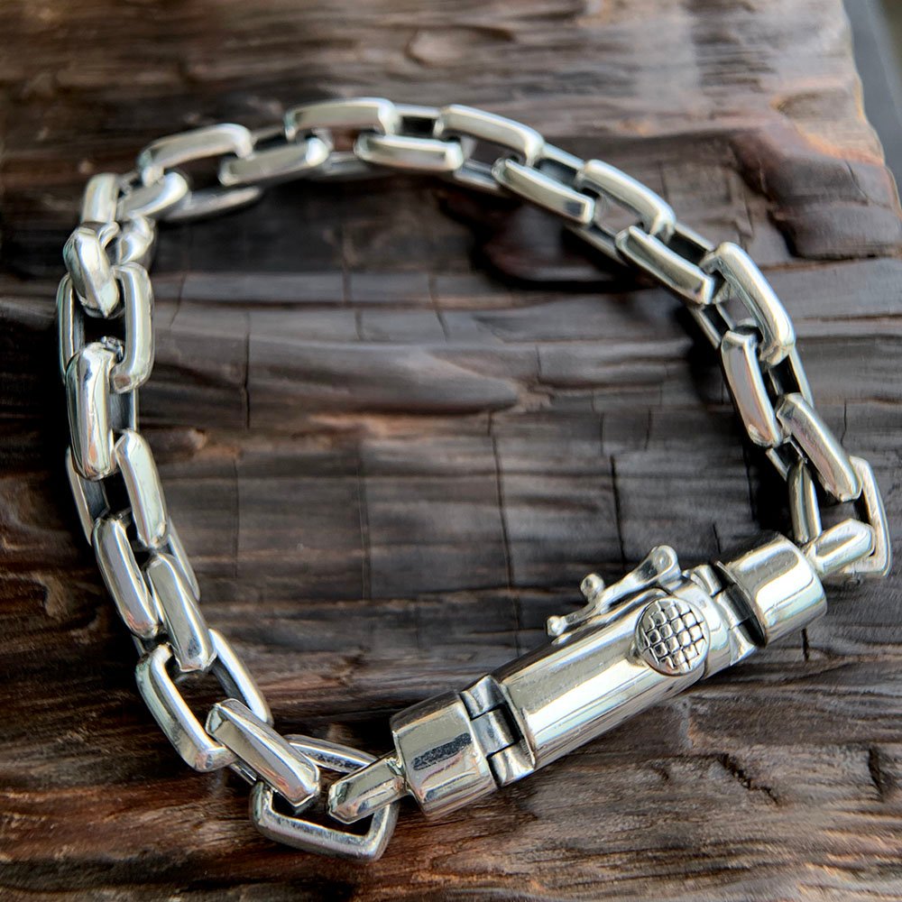 Men’s Sterling Silver Link Bracelet – Rectangle Chain | Silver Bracelet ...