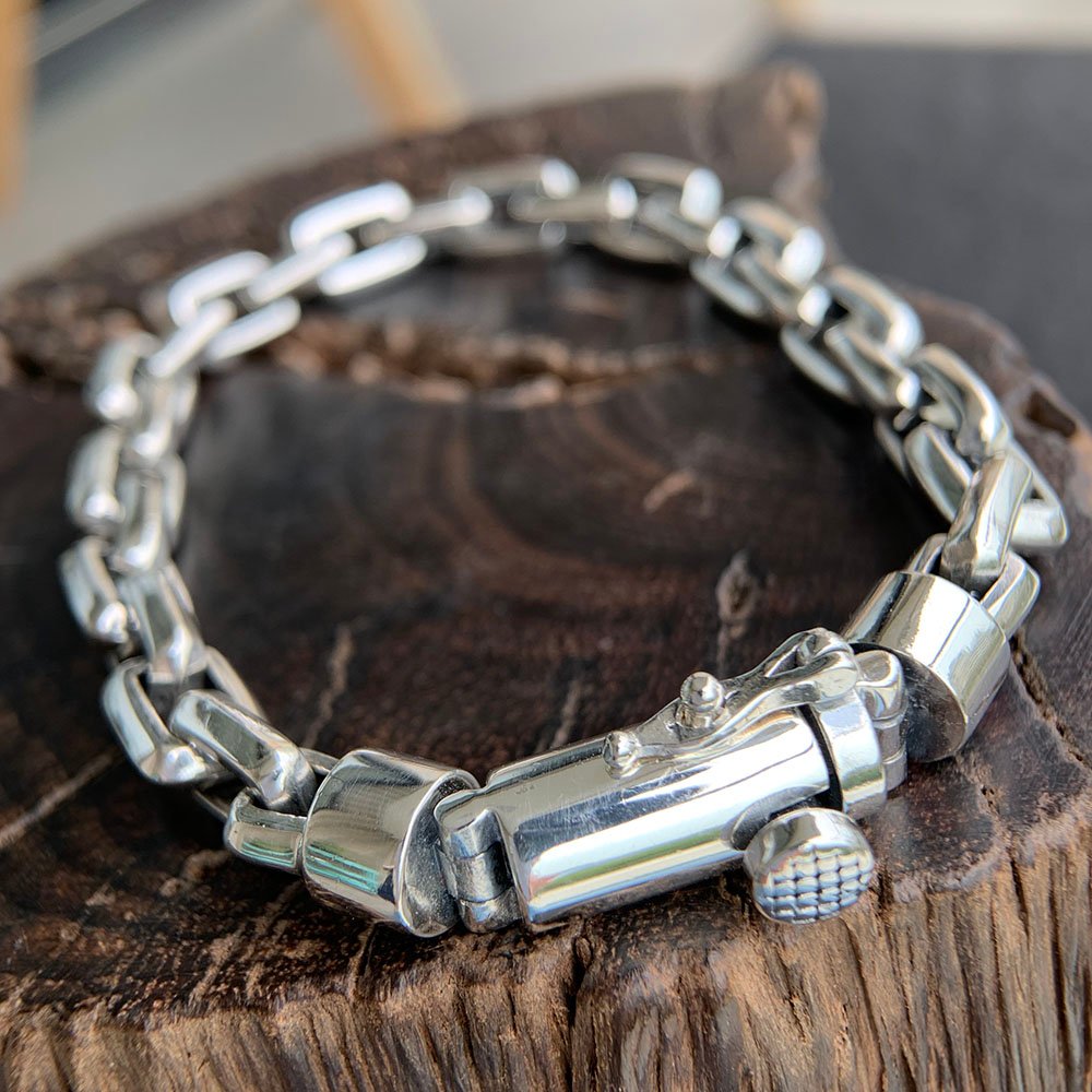 Men’s Sterling Silver Link Bracelet – Rectangle Chain | Silver Bracelet ...
