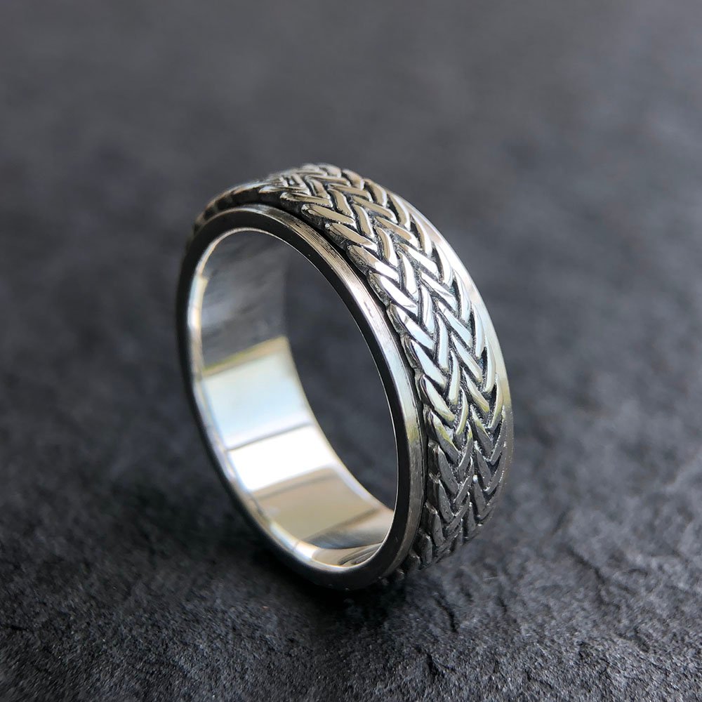Men's Sterling Silver Tire Pattern Spinner Ring - Jewelry1000.com