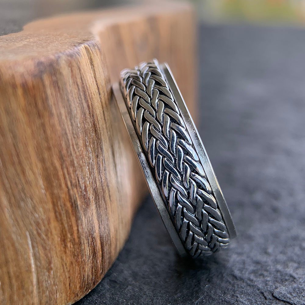 Men's Sterling Silver Tire Pattern Spinner Ring - Jewelry1000.com