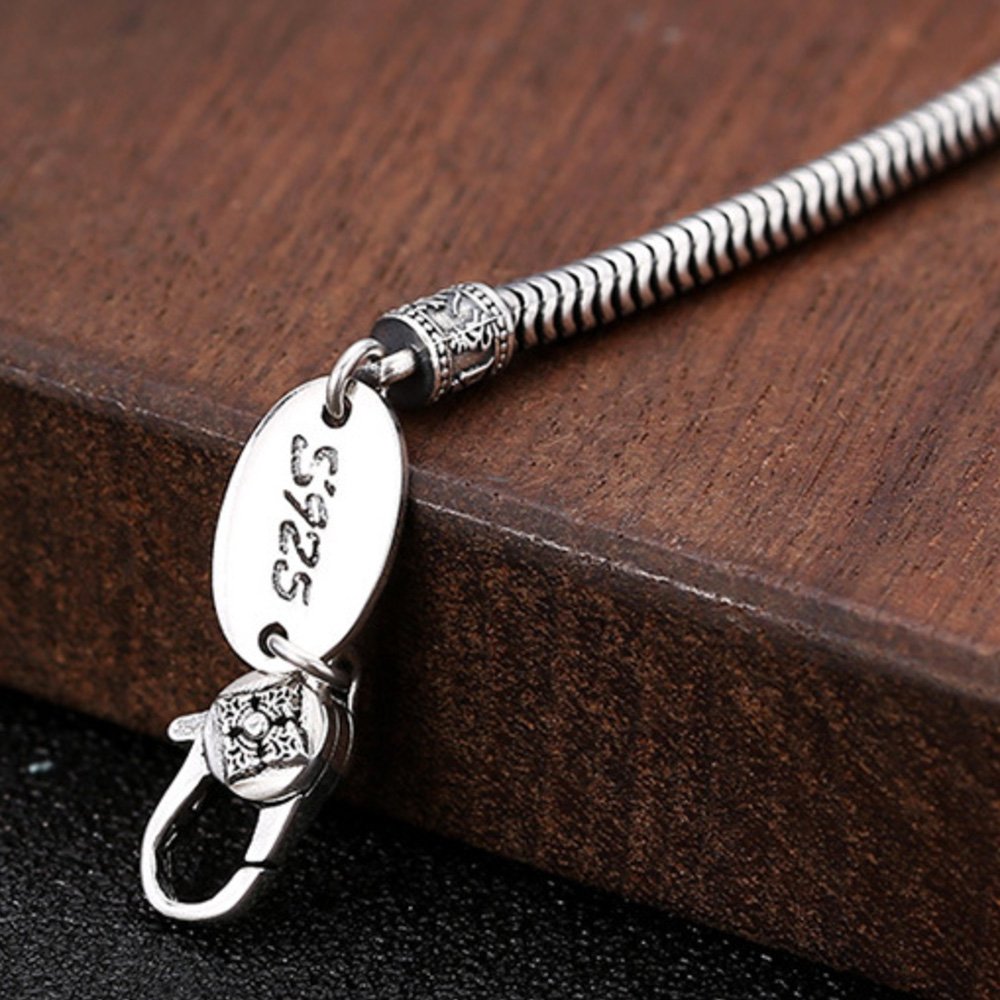 3 mm Men's Sterling Silver Vajra Clasp Snake Chain - Jewelry1000.com