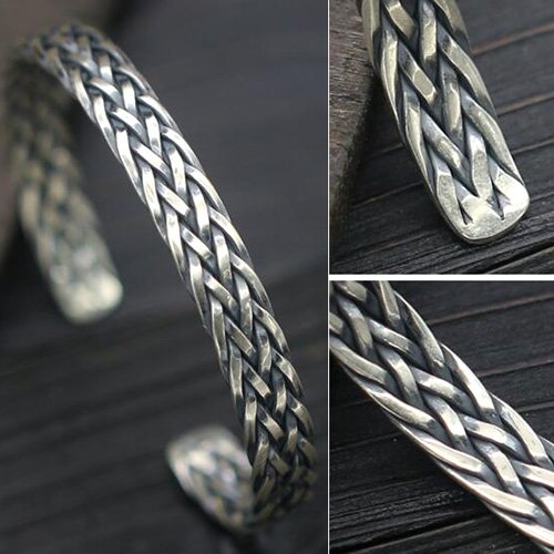 Sterling Silver Braided Cuff Bracelet - Jewelry1000.com