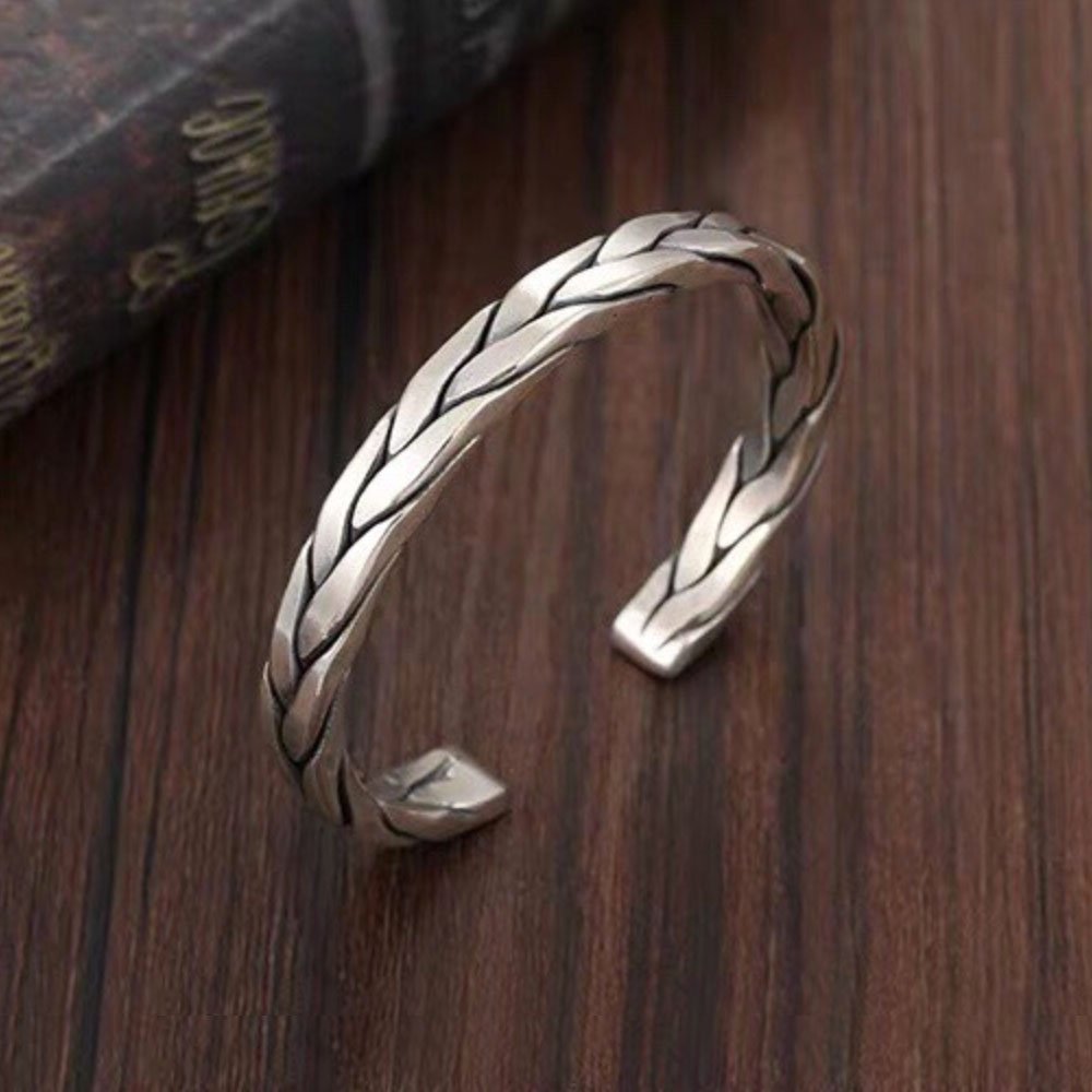 Sterling Silver Braided Cuff Bracelet for Men - Jewelry1000.com