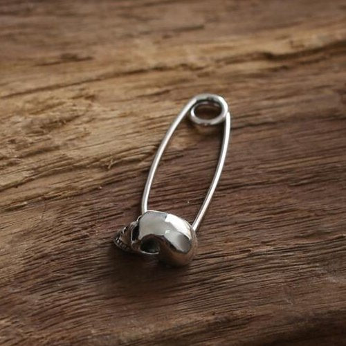 Women's Sterling Silver Skull Safety Pin Brooch - Jewelry1000.com